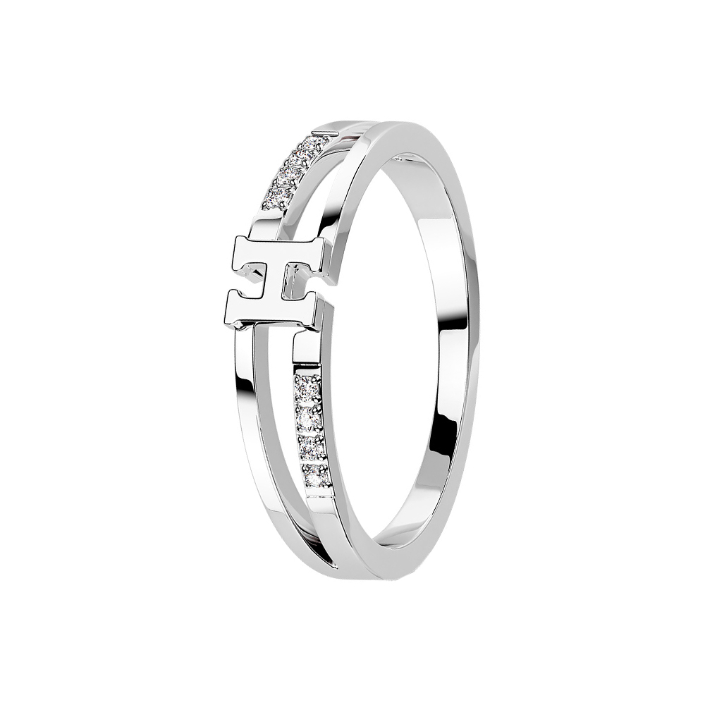 Ring silber zwei Ringe mit acht Kristallen und Buchstabe H, 19.90 CHF